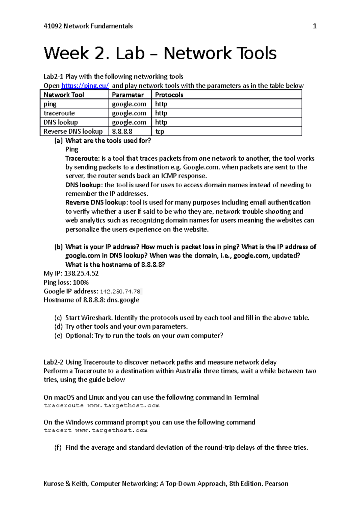 Wk2 Lb Network Tools copy - Week 2. Lab – Network Tools Lab2-1 Play with the following ...