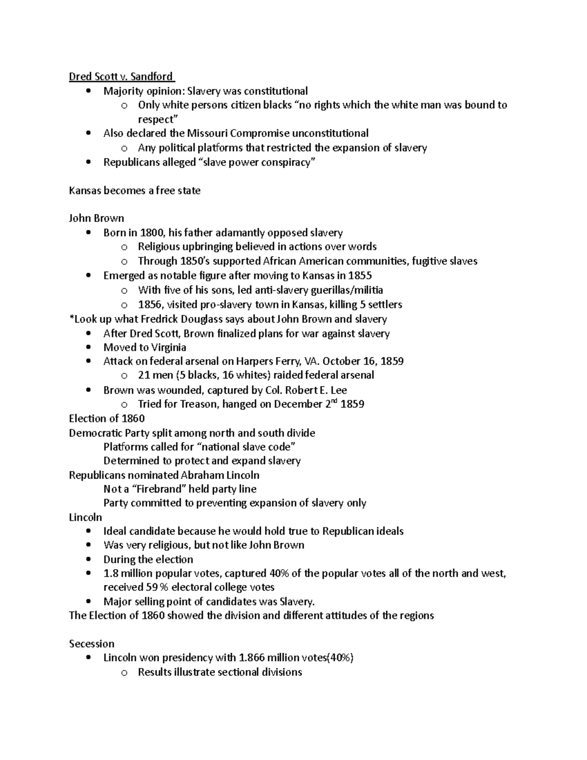 Slavery(Notes) - Lecture Notes, Lectures 4 - 5 - Dred Scott v. Sandford ...