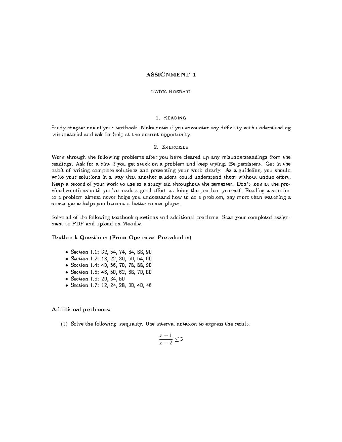 Assignment 1 2 - class2‘2 - ASSIGNMENT 1 NADIA NOSRATI Reading Study chapter one of your ...