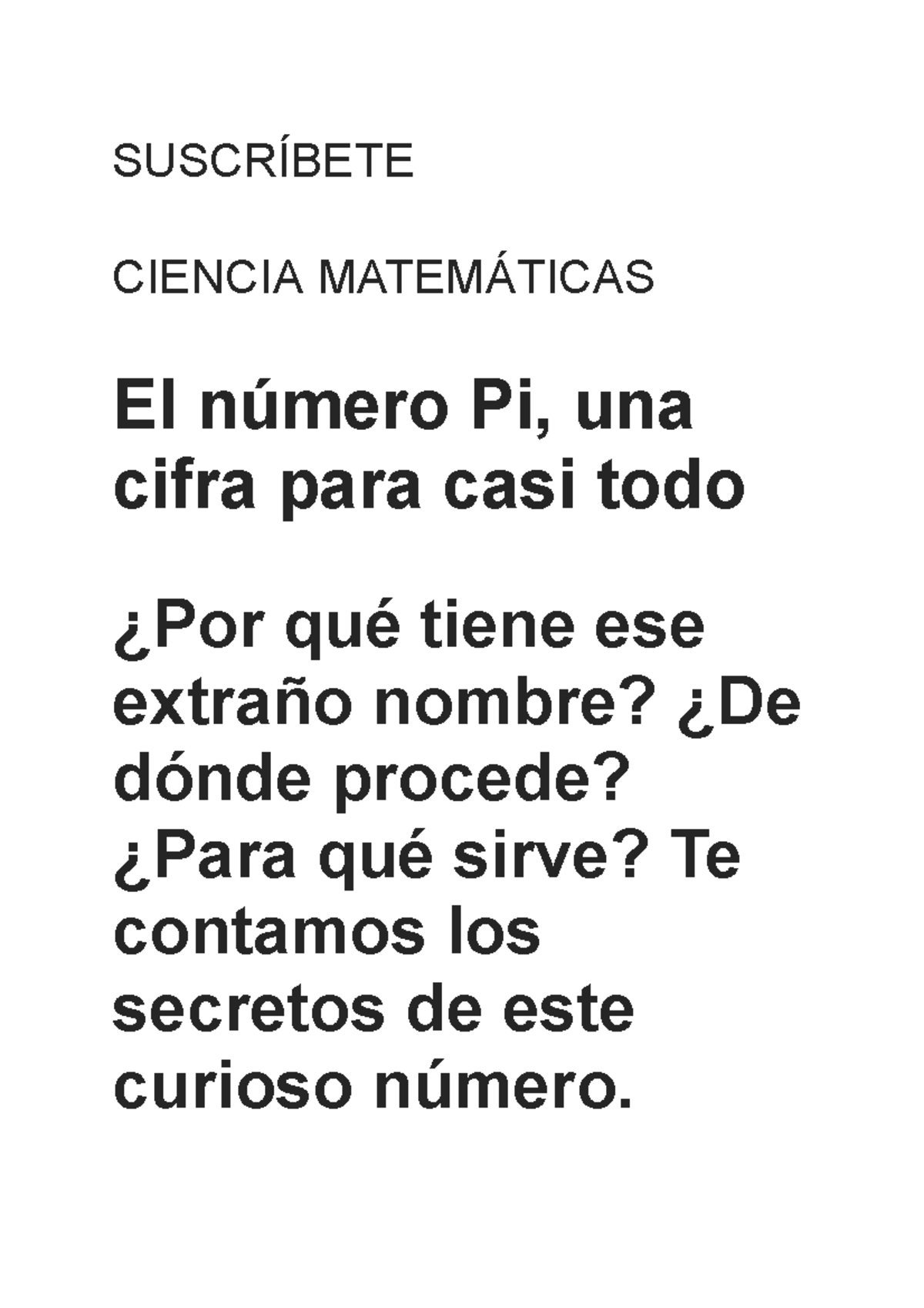 Pi - Datos acerca de pi - SUSCRÍBETE CIENCIA MATEMÁTICAS El número Pi ...