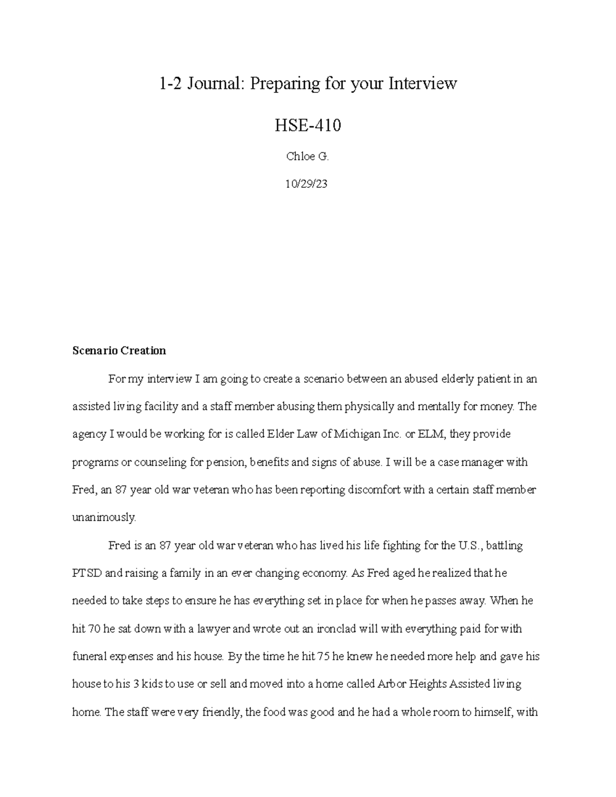 410-HSE 1-2 journal preparing for your interview - 1-2 Journal ...