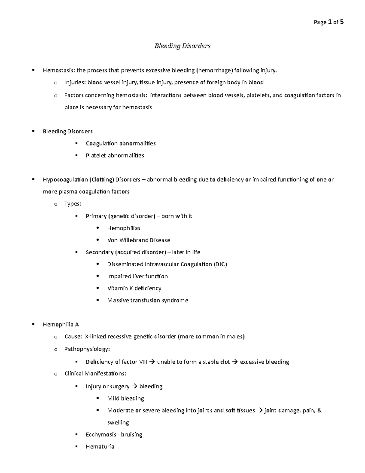 Bleeding Disorders - Bleeding Disorders Hemostasis: the process that ...