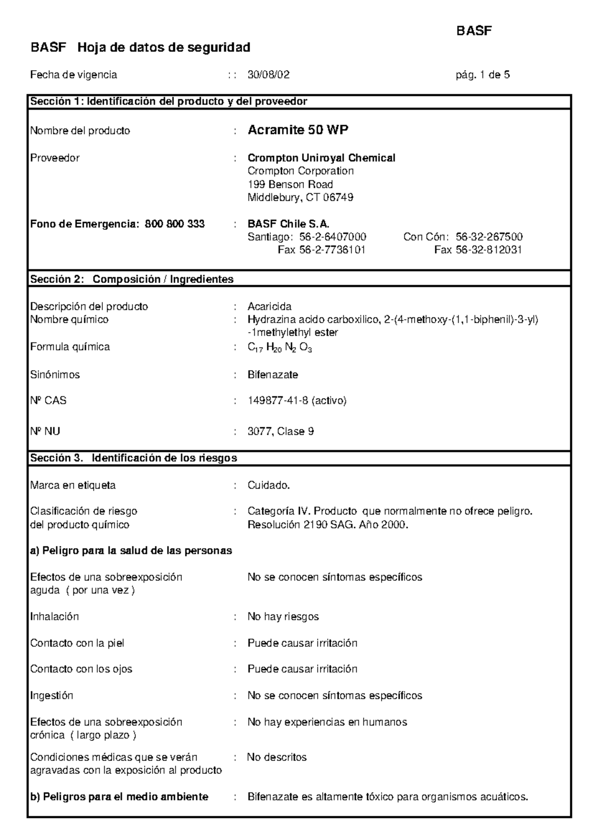 Acramite - información de la fichas - BASF BASF Hoja de datos de ...
