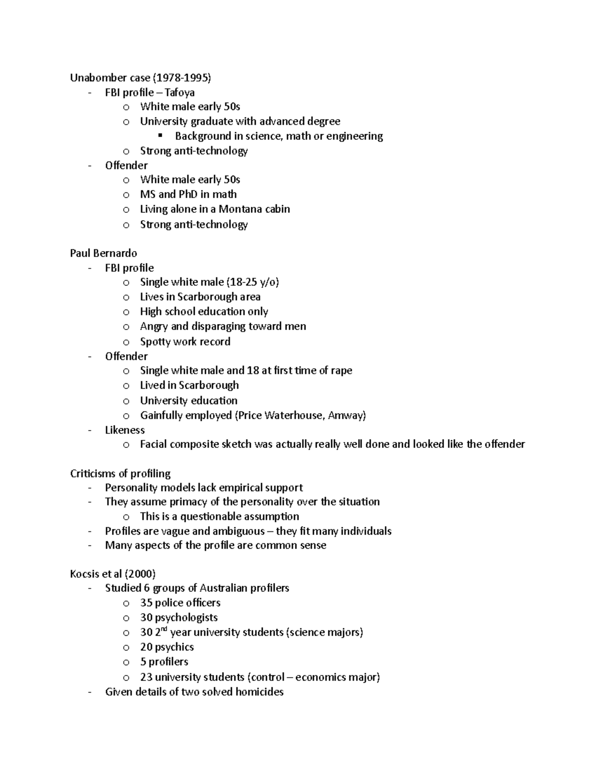 Lecture 21 - Unabomber case (1978-1995) - FBI profile – Tafoya o White ...