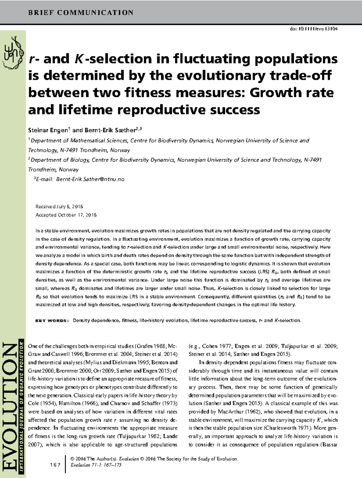R-K selection in fluctuating environments - doi:10/evo. r- and K ...