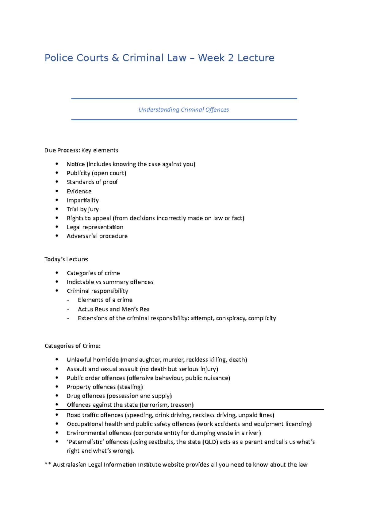 Lecture 2 Print out - Police Courts & Criminal Law – Week 2 Lecture ...