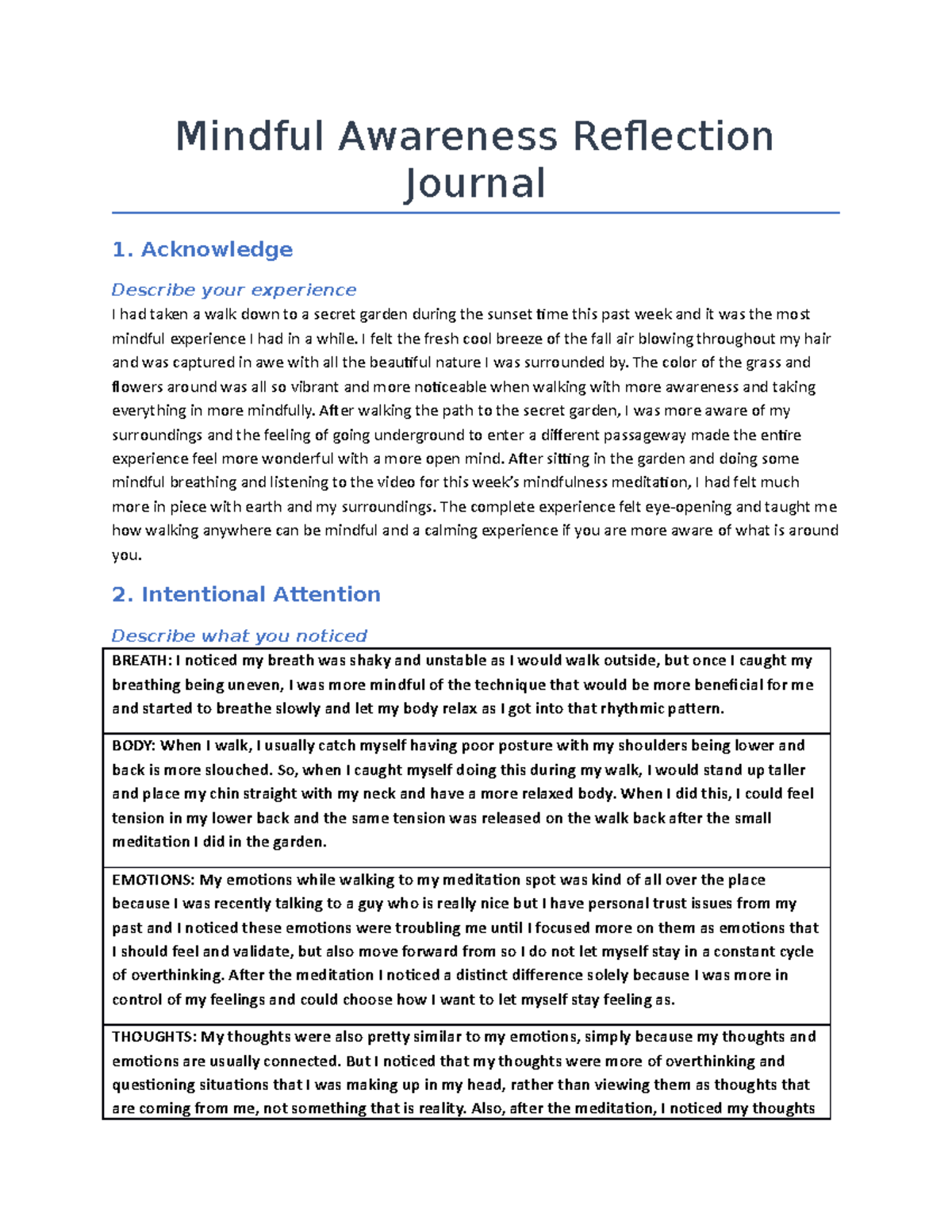 Mindful Awareness Reflection Journal For SWU 250 - Mindful Awareness ...