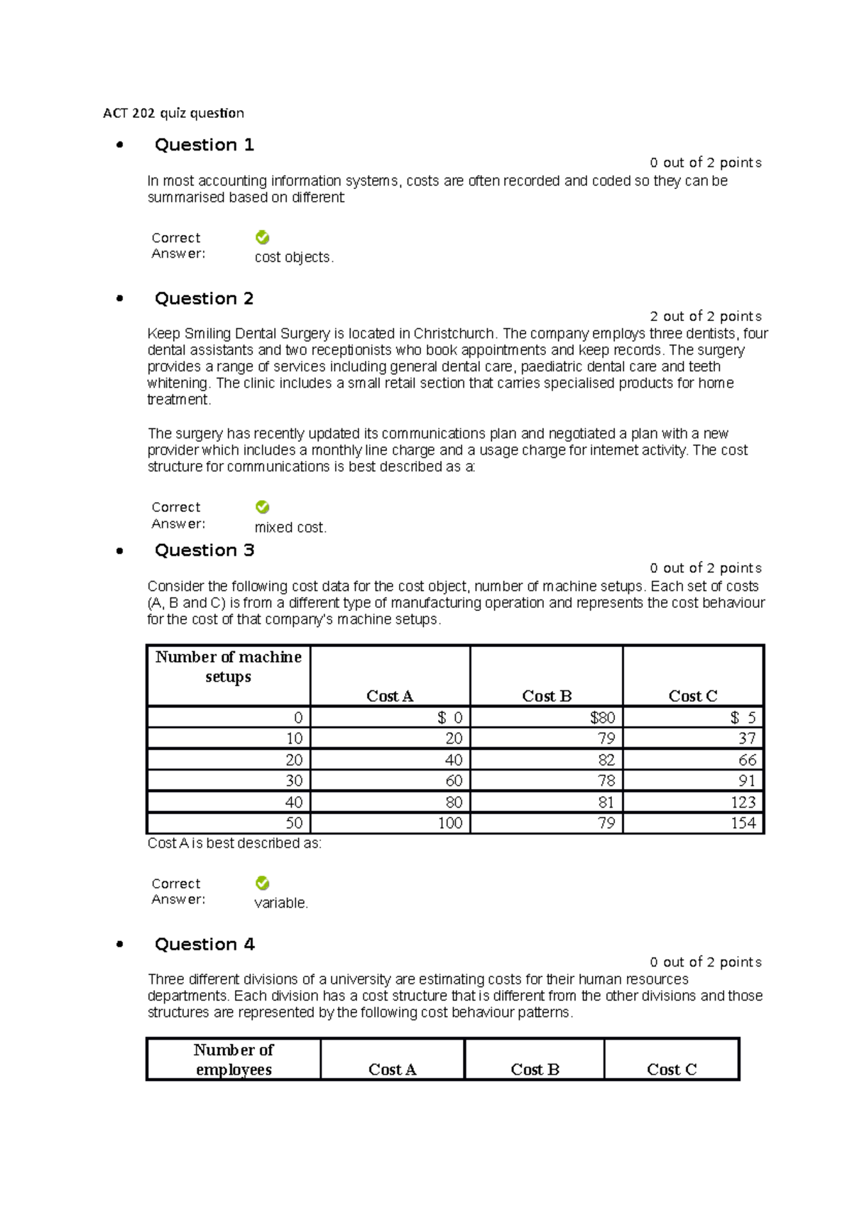 Quiz for management accounting - ACT 202 quiz question Question 1 0 out ...