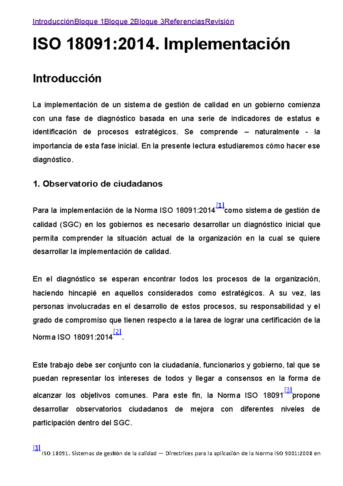 Módulo 4 - Lectura 4 - IntroducciónBloque 1Bloque 2Bloque 3ReferenciasRevisión ISO 18091:2014 ...