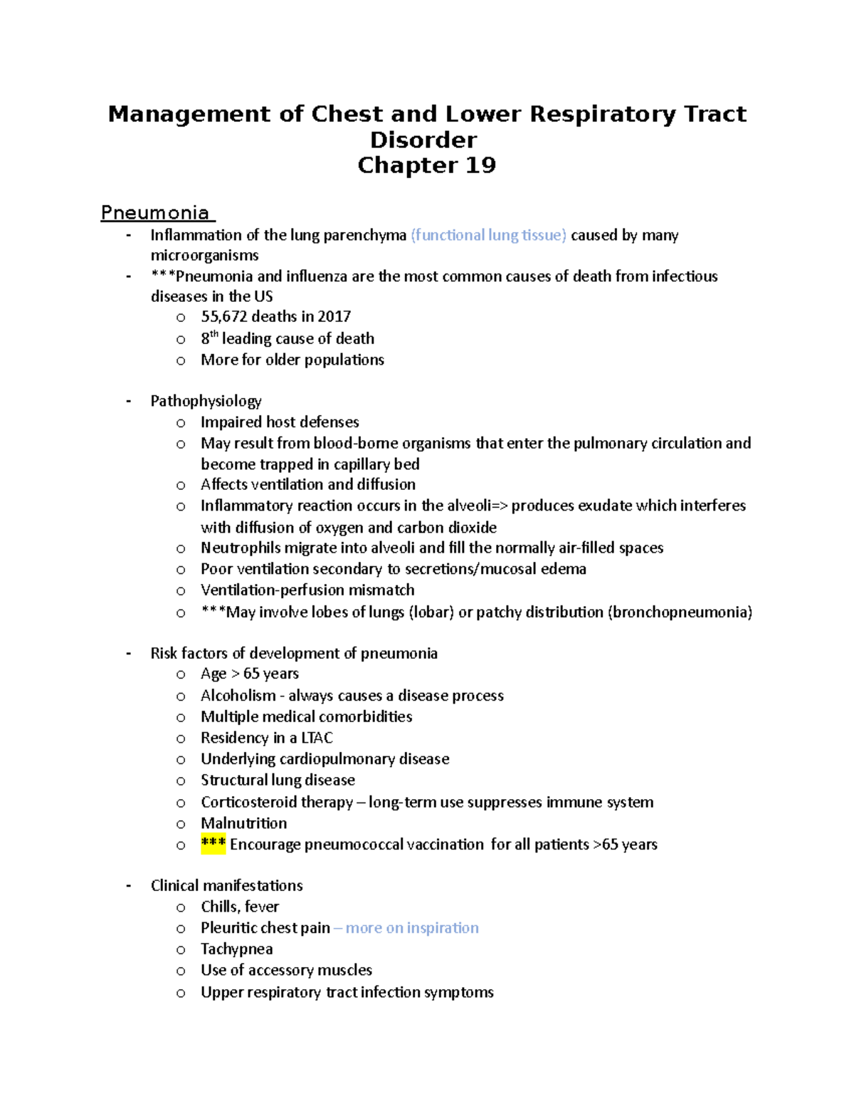 Notes - T2. Management of Chest and Lower Respiratory Tract Disorder ...