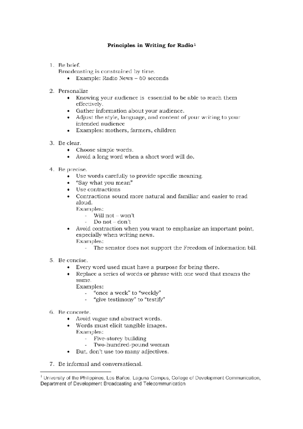 Principles of radio script - Business Communication - Studocu