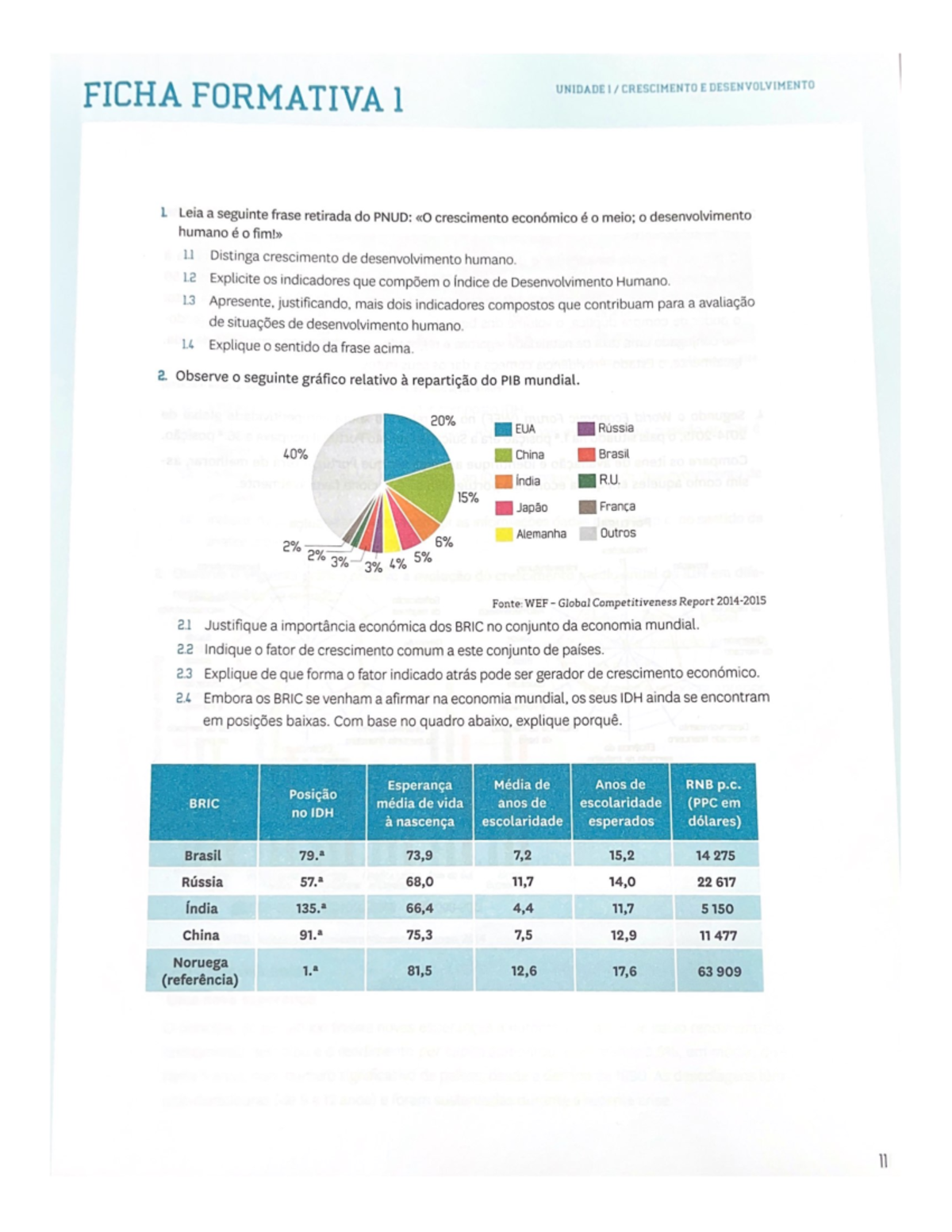 Ficha Formativa 4 - FICHA FORMATIVA 1 UNIDADE 1 CRESCIMENTO E DESENVOLVIMENTO 1 Leia a seguinte ...