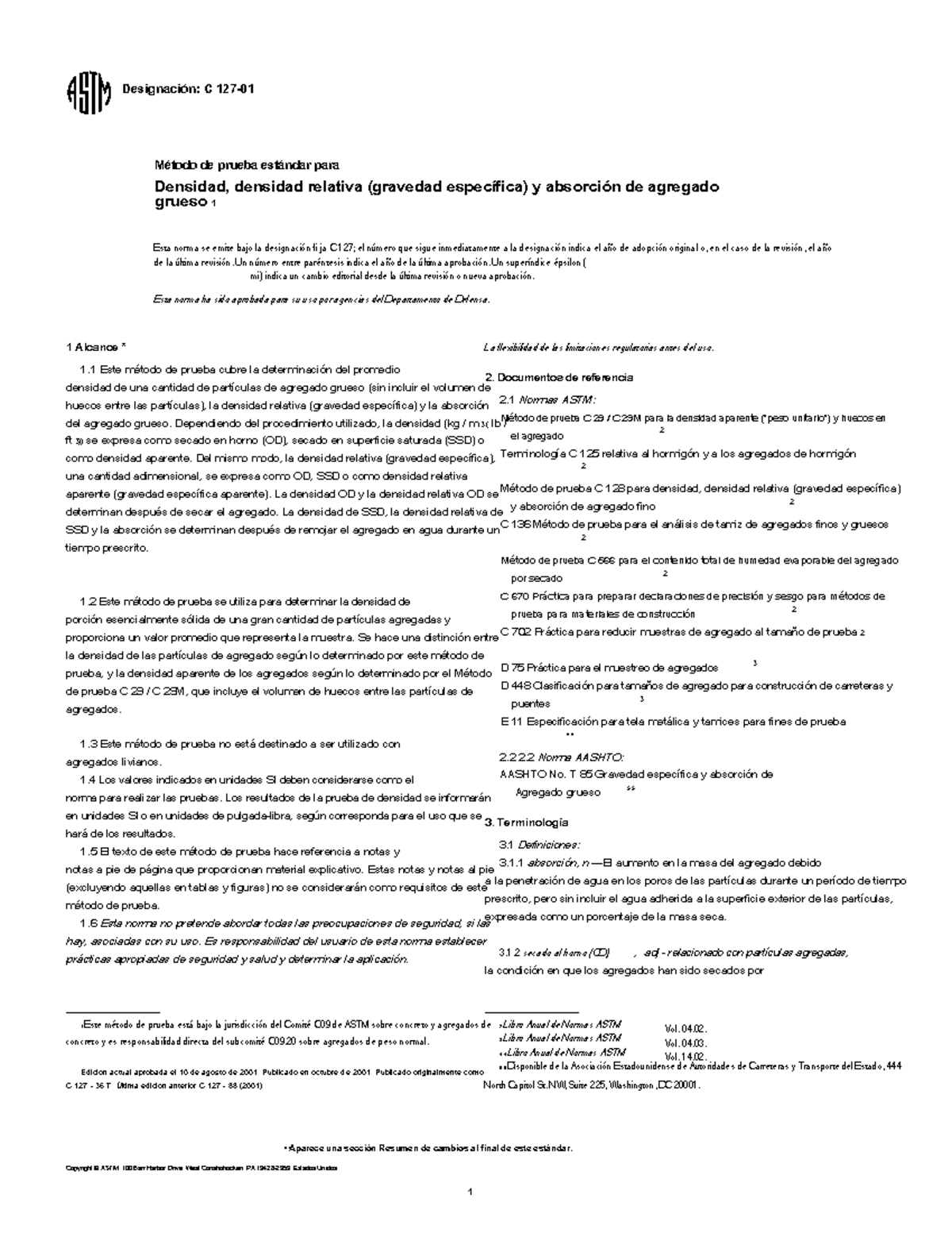 463731058 ASTM C 127 en es - Designación: C 127- Método de prueba estándar para Densidad ...