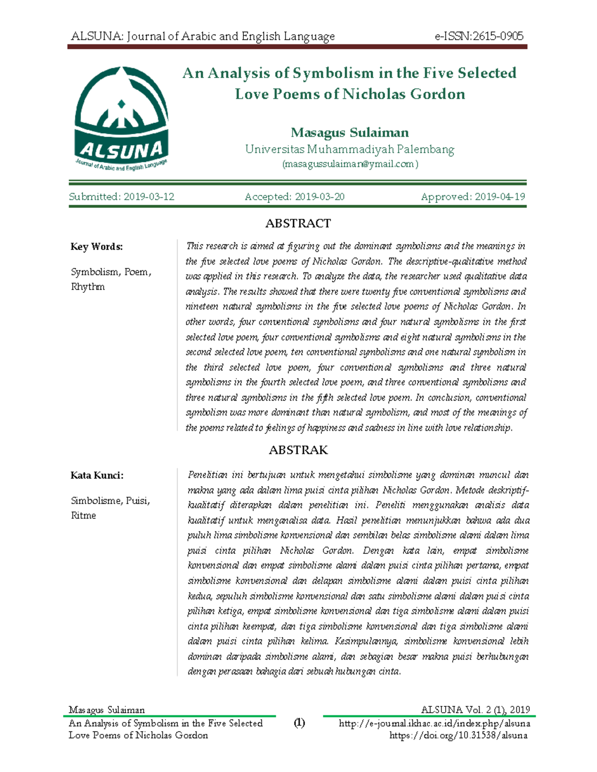 An Analysis of Symbolism in the Five Selected Love Poems of Nicholas ...