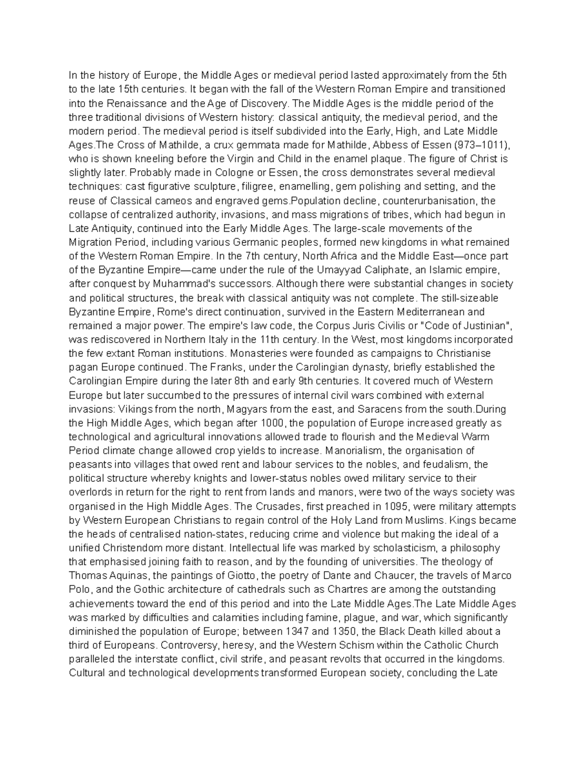 Middle Ages 1 - Lecture notes 1 - In the history of Europe, the Middle ...