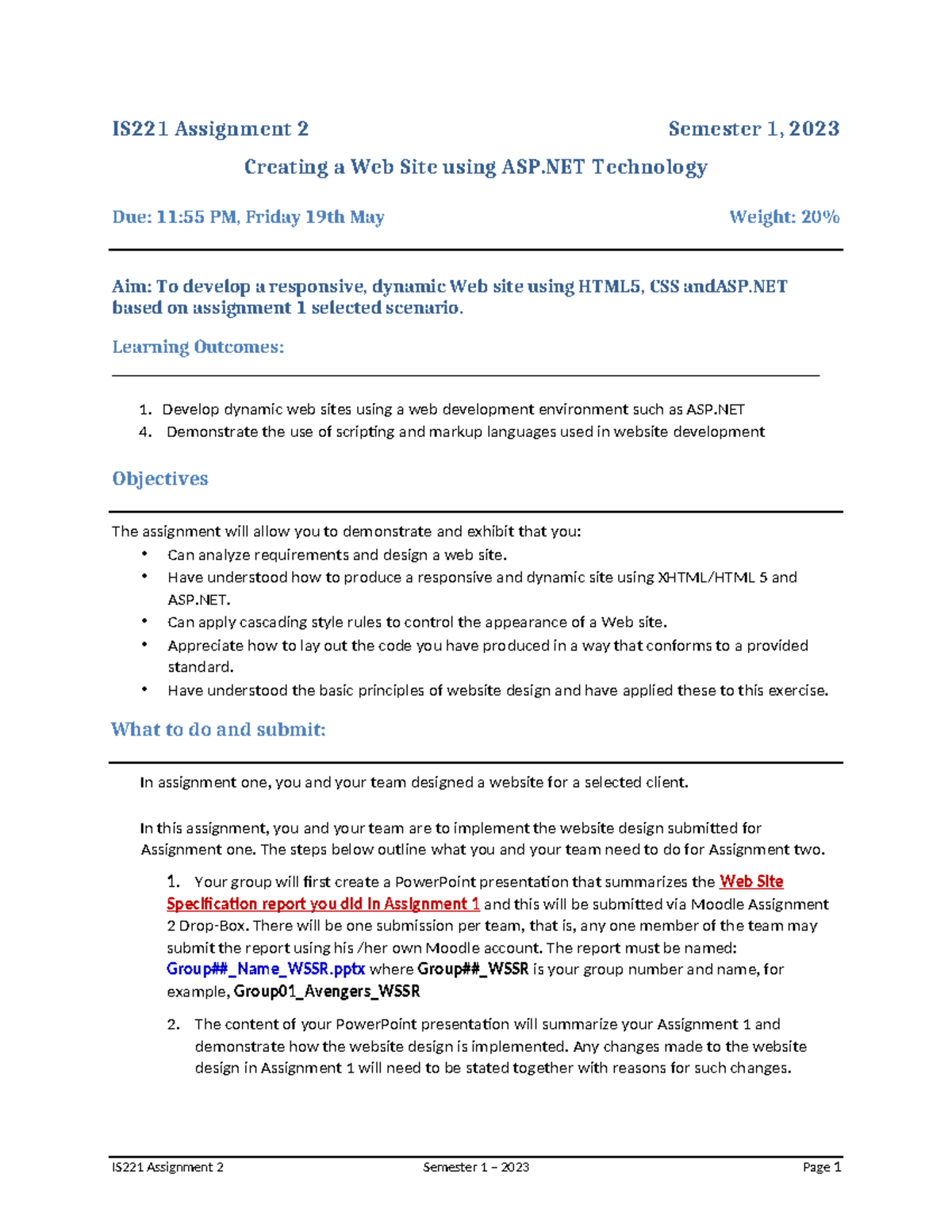 IS221 S1 2023 A2 - IS221 Assignment 2 Semester 1, 2023 Creating a Web Site using ASP Technology ...