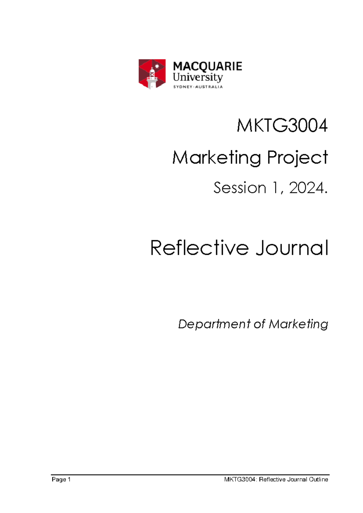 4.0 Reflective Journal - MKTG30 04 Marketing Project Session 1 , 2024 ...
