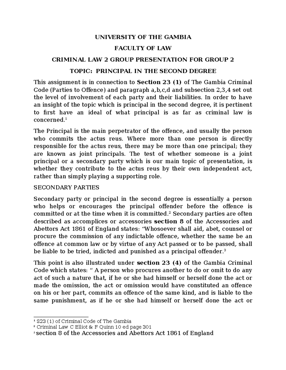 Criminal Law 2 Presentation (edited draft) - UNIVERSITY OF THE GAMBIA ...