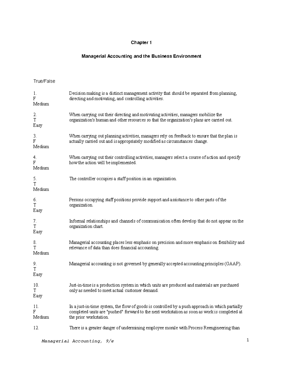 Manac 2 - Chapter 1 Managerial Accounting and the Business Environment ...