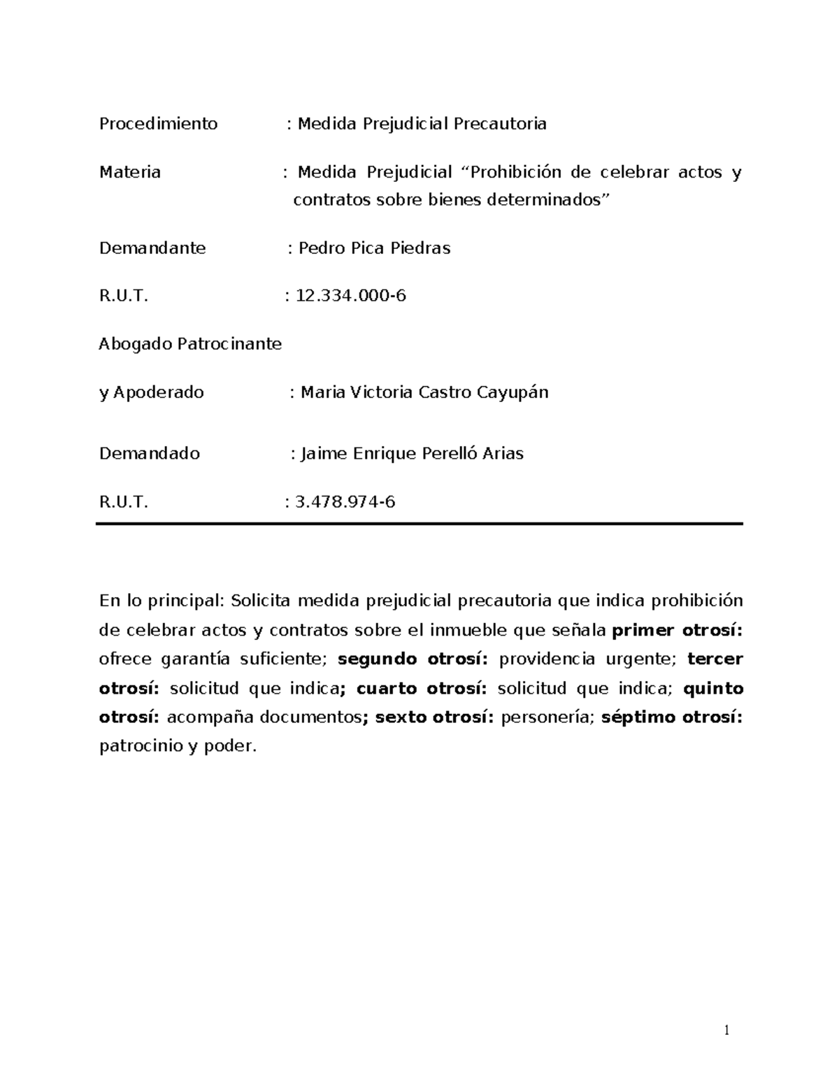 1 Prejuducial - FORMATO MEDIDA PREJUDICIAL - Procedimiento : Medida ...