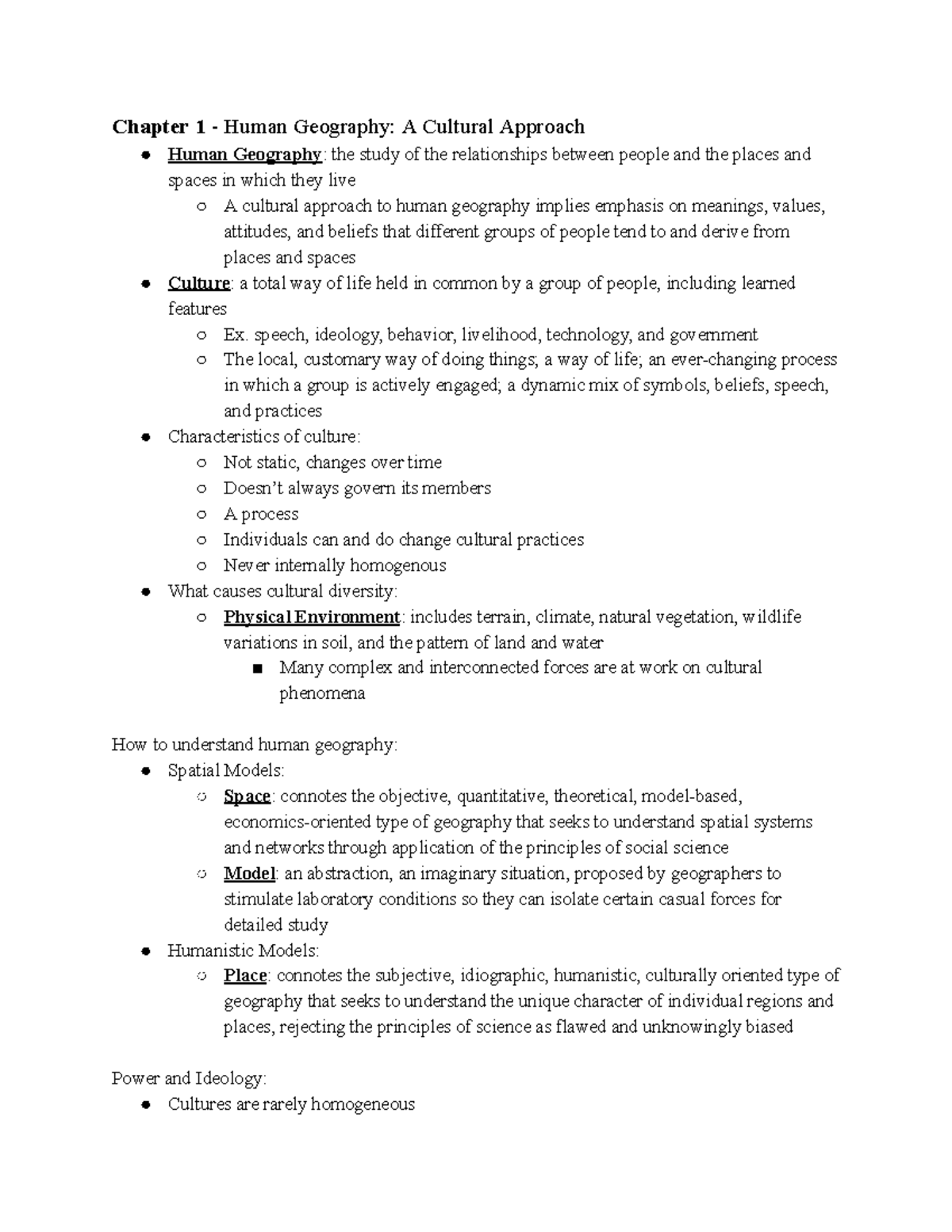 SOC 220 Notes - Human Geography - Chapter 1 - Human Geography: A ...
