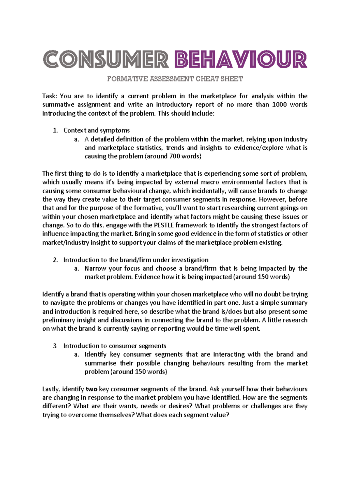 Consumer Behaviour Formative Assessment Cheat Sheet - CONSUMER ...