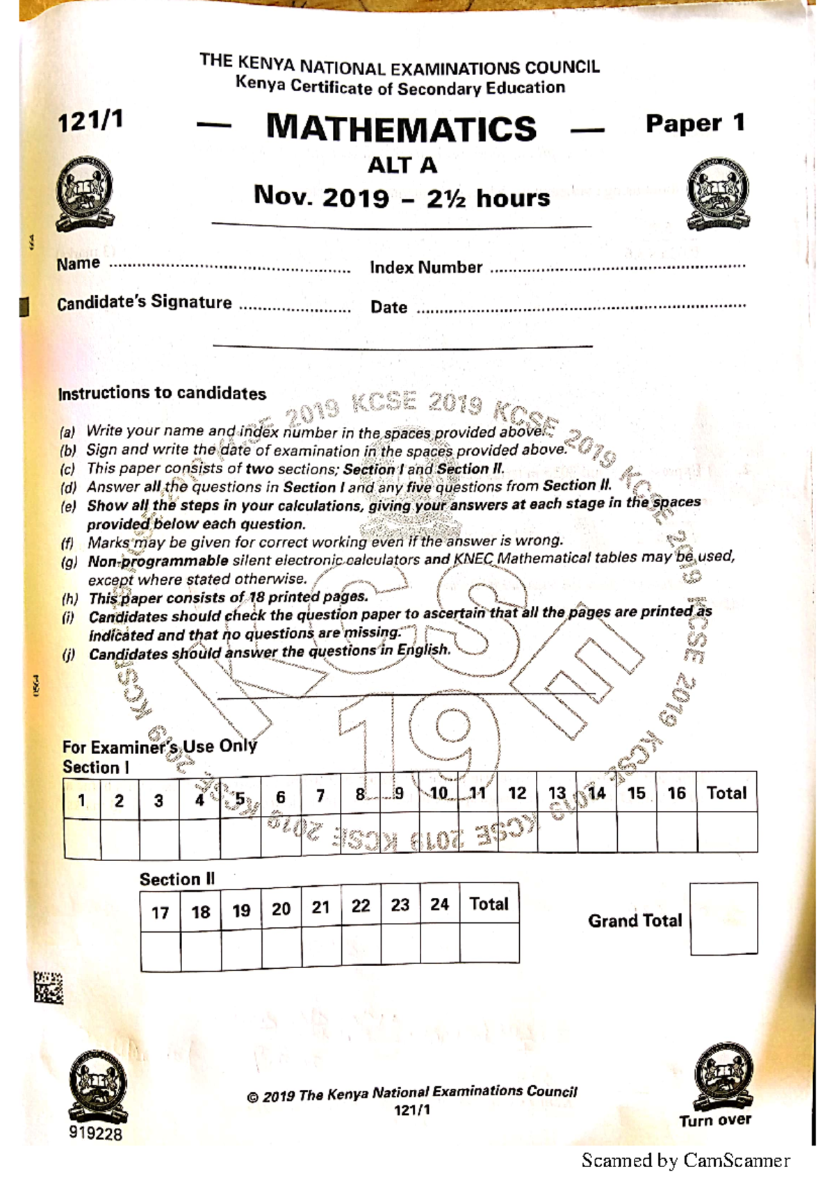 Kcse 2019-math p1 kcse 2019 - Computerr Science - Studocu