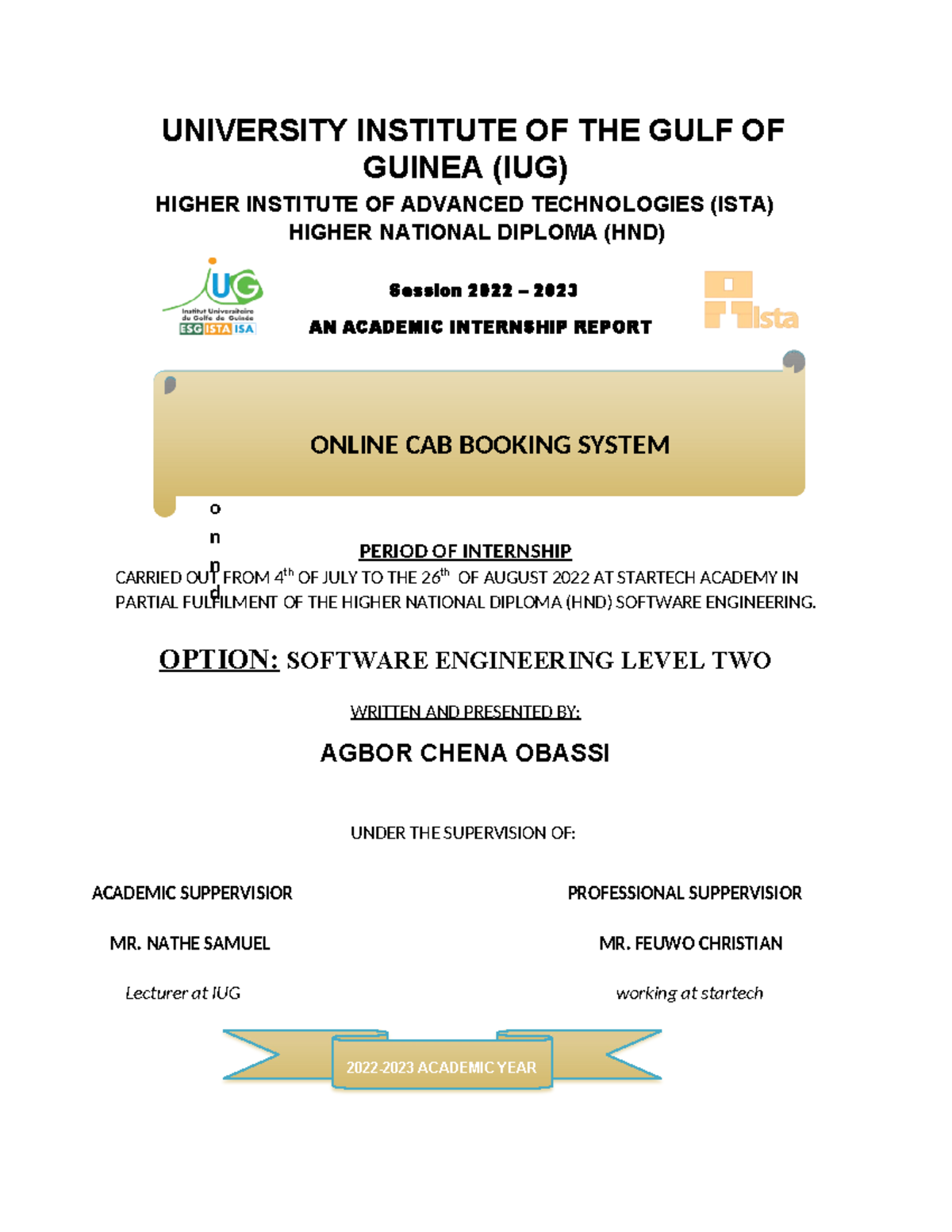 CAB Booking System - UNIVERSITY INSTITUTE OF THE GULF OF GUINEA (IUG ...