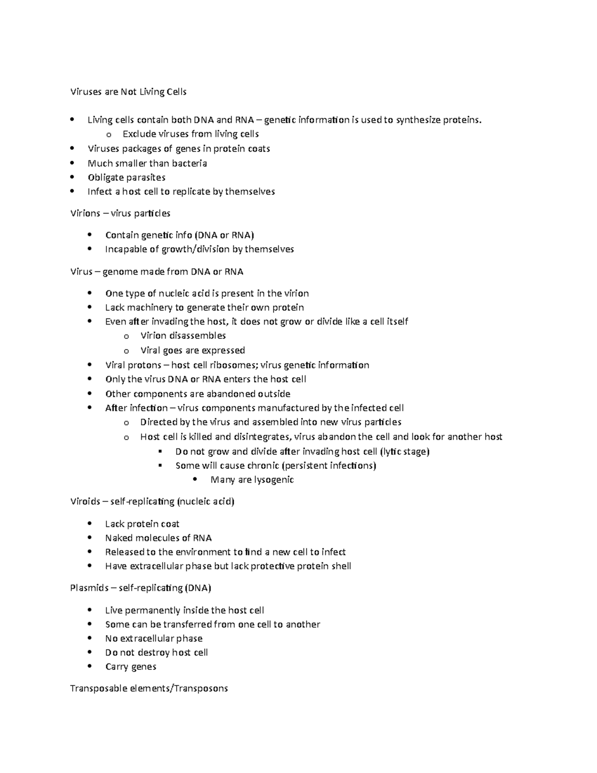 Viruses are Not Living Cells - o Exclude viruses from living cells ...