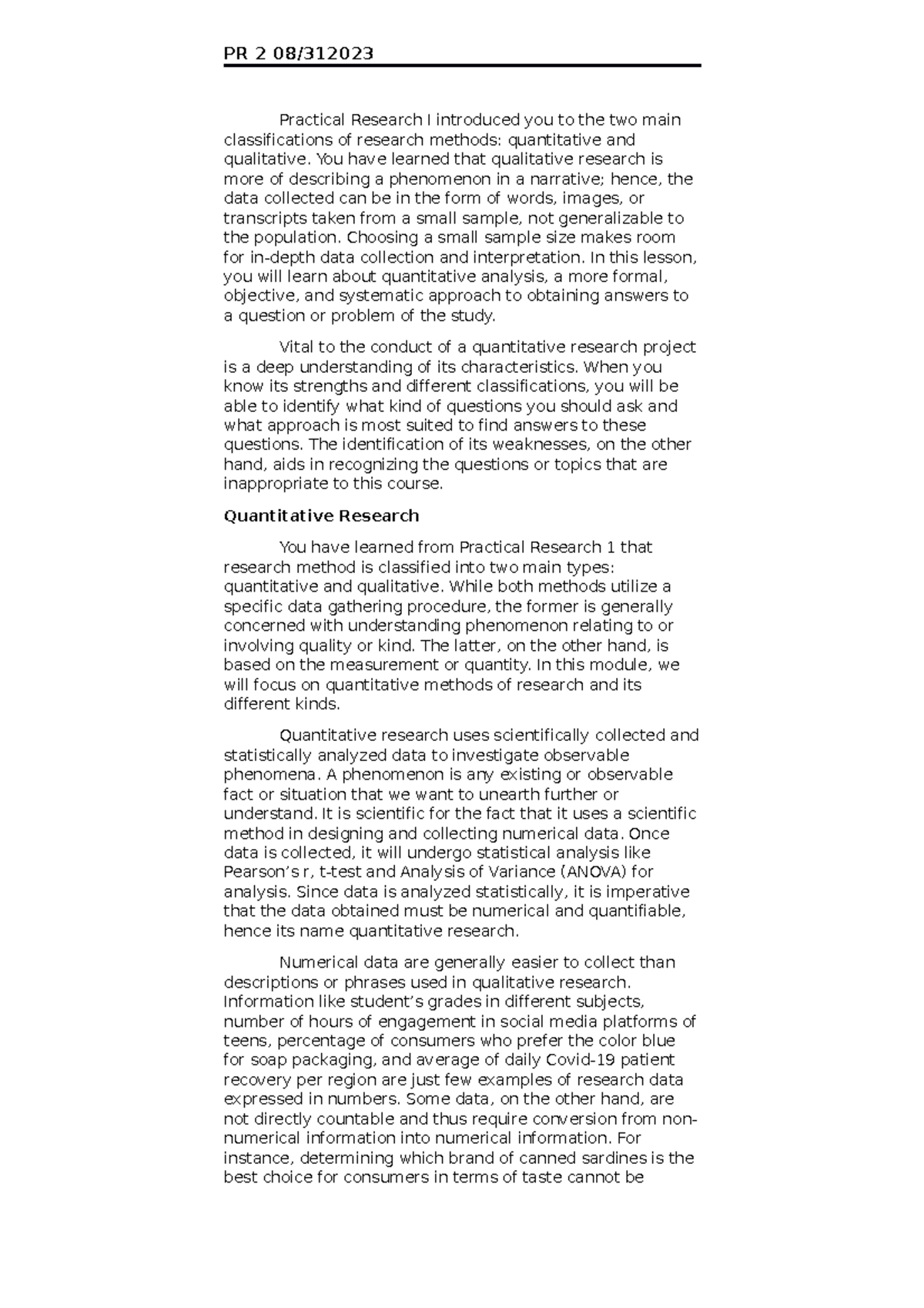 PR 2 L1 Q1 - hiugyfcvbnkjkoiuyuytfgv - PR 2 08/ Practical Research I ...