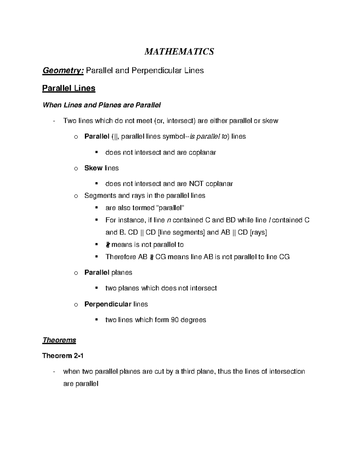 Geometry: Parallel and Perpendicular Lines - MATHEMATICS Geometry ...