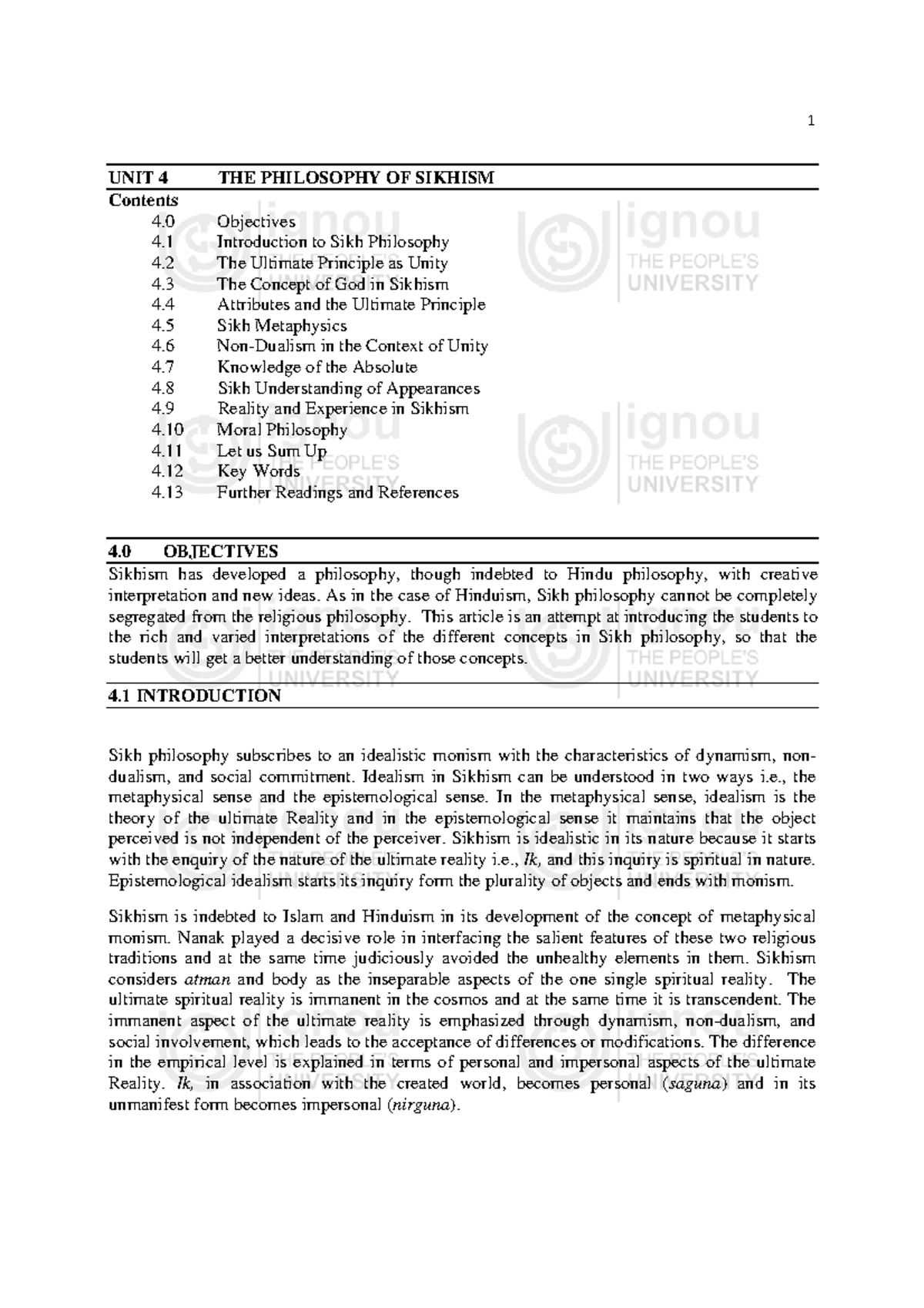 Unit-4 - UNIT 4 THE PHILOSOPHY OF SIKHISM Contents 4 Objectives 4 ...