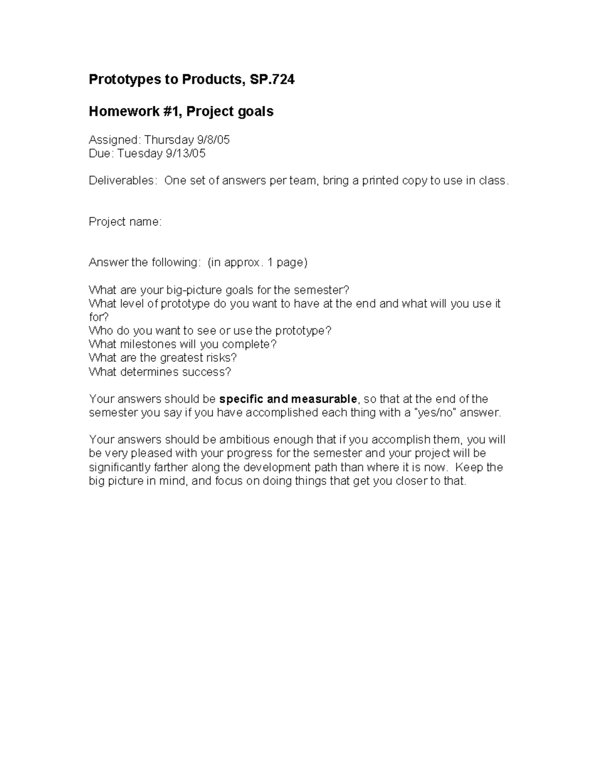Assignment 1 - Prototypes To Products - Prototypes to Products, SP ...
