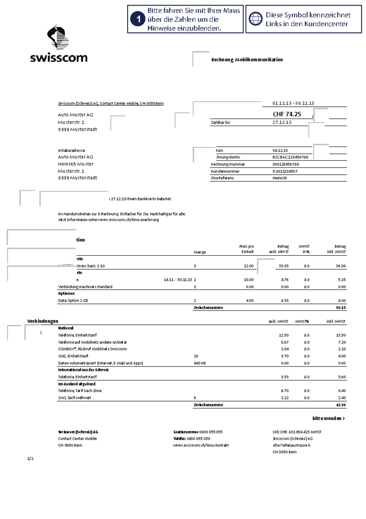 Musterrechnung sme mobile de - Rechnung Mobilkommunikation Swisscom ...