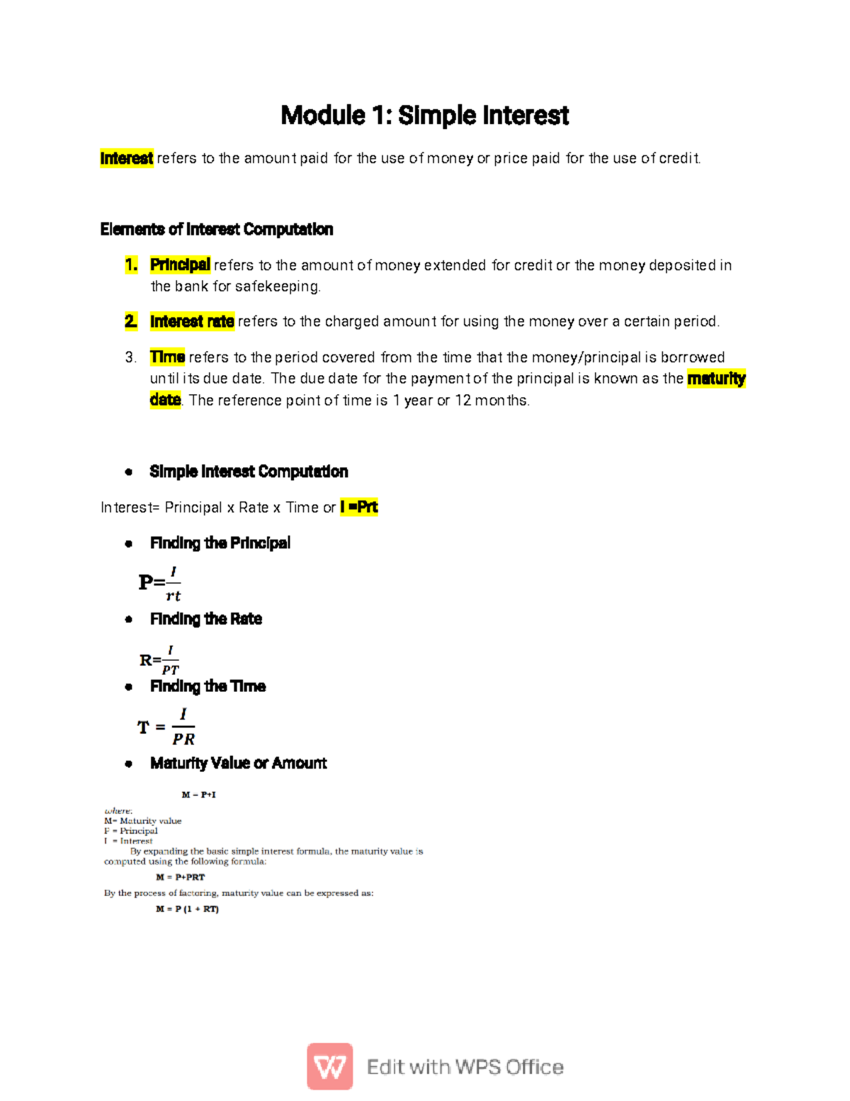 Acosta Reviewer for Long Quiz - Module 1 : Simple Interest Interest refers to the amount paid ...