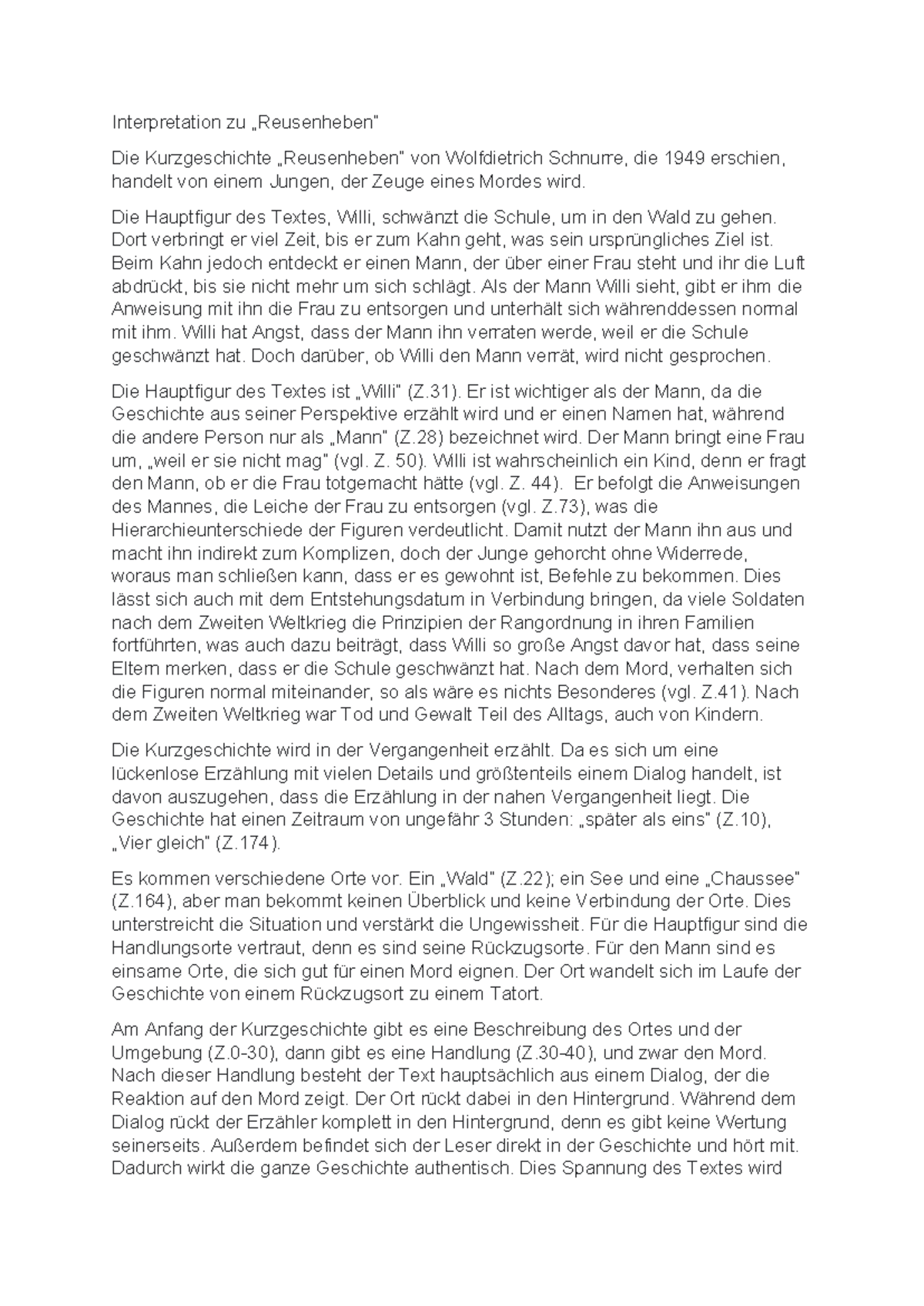 Interpretation Reusenheben - Interpretation zu „Reusenheben” Die Kurzgeschichte „Reusenheben ...