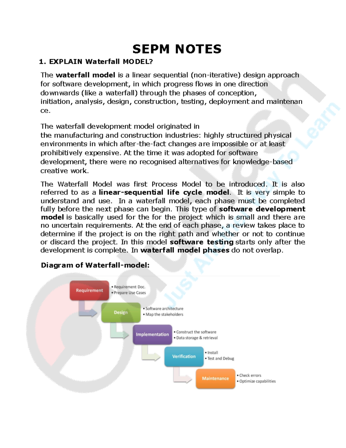 SEPM sem1 - SEPM MCA FIRST SEM - SEPM NOTES EXPLAIN Waterfall MODEL ...