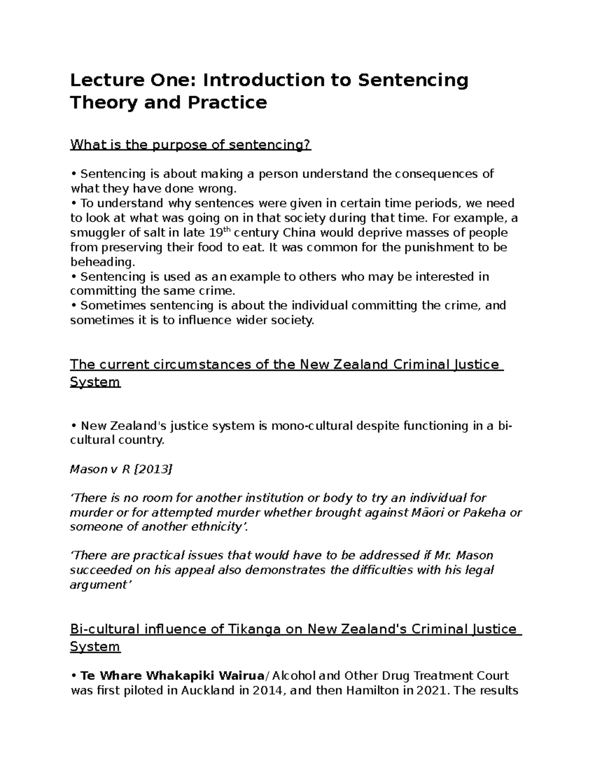 Week One - Introduction to Sentencing Theory and Practice - Lecture One ...