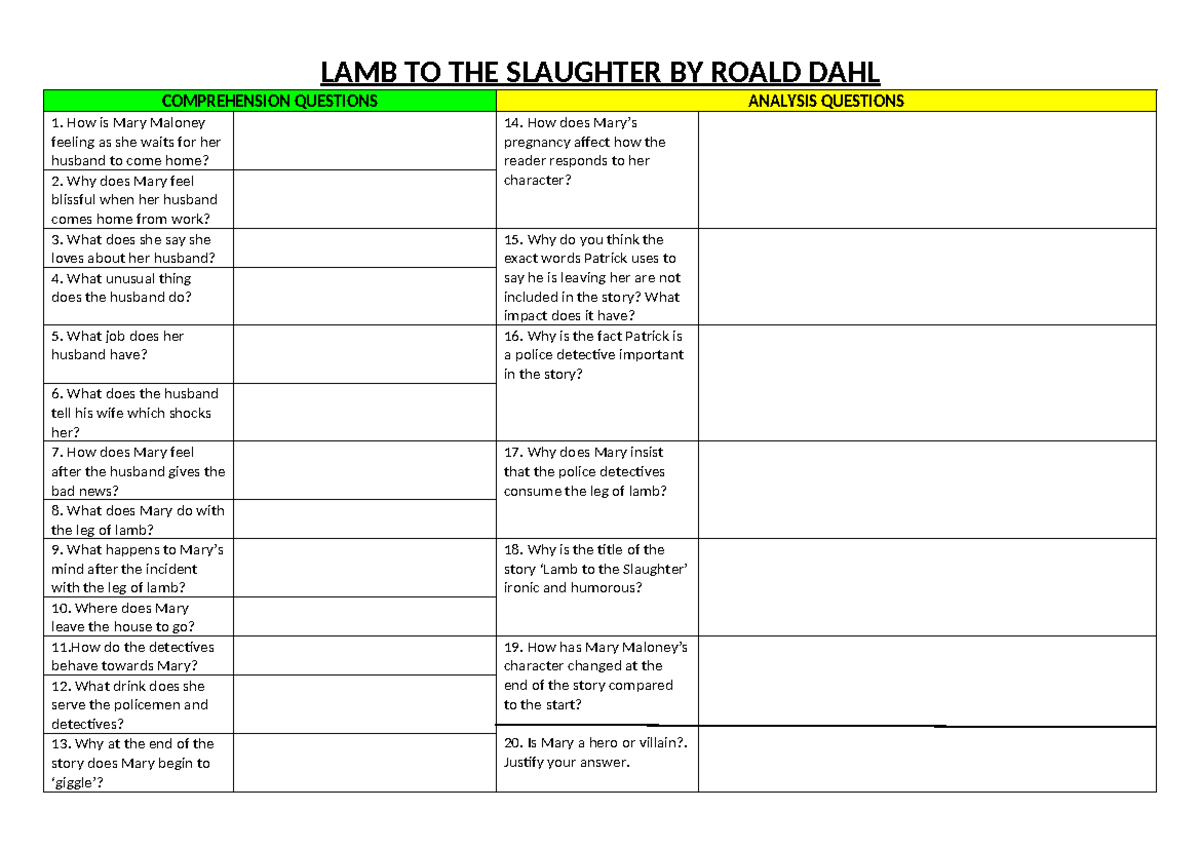 George Georgopoulos - [Template] LAMB-TO-THE- Slaughter-BY- Roald-DAHL ...