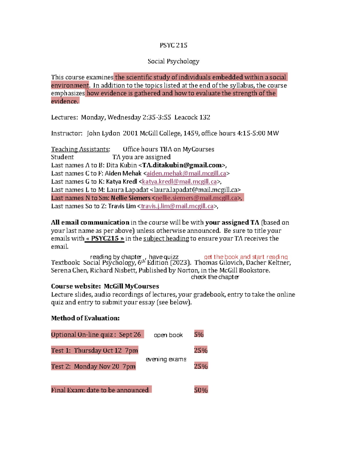 Syllabus PSYC215 2023 Fall revised clean - PSYC 215 Social Psychology ...