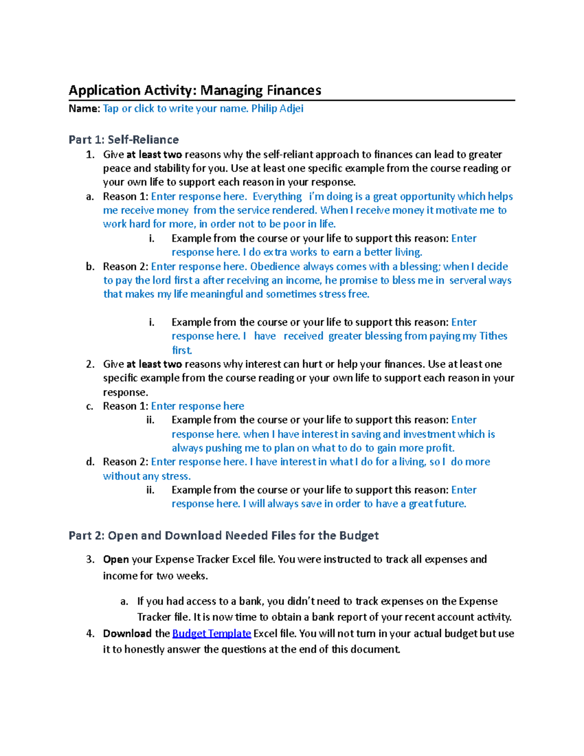Pc101 applicationactivity managingfinances template W05 - Application ...