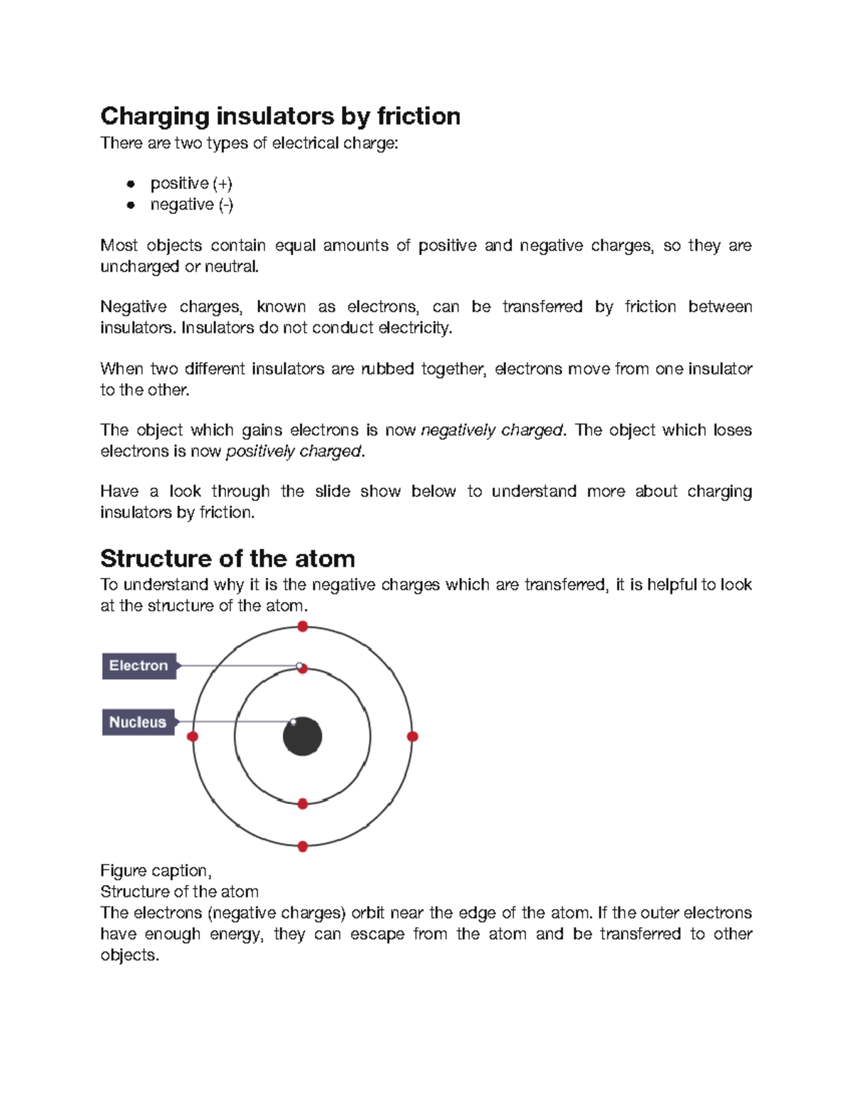 Static- Electricity- Notes - Charging insulators by friction There are ...