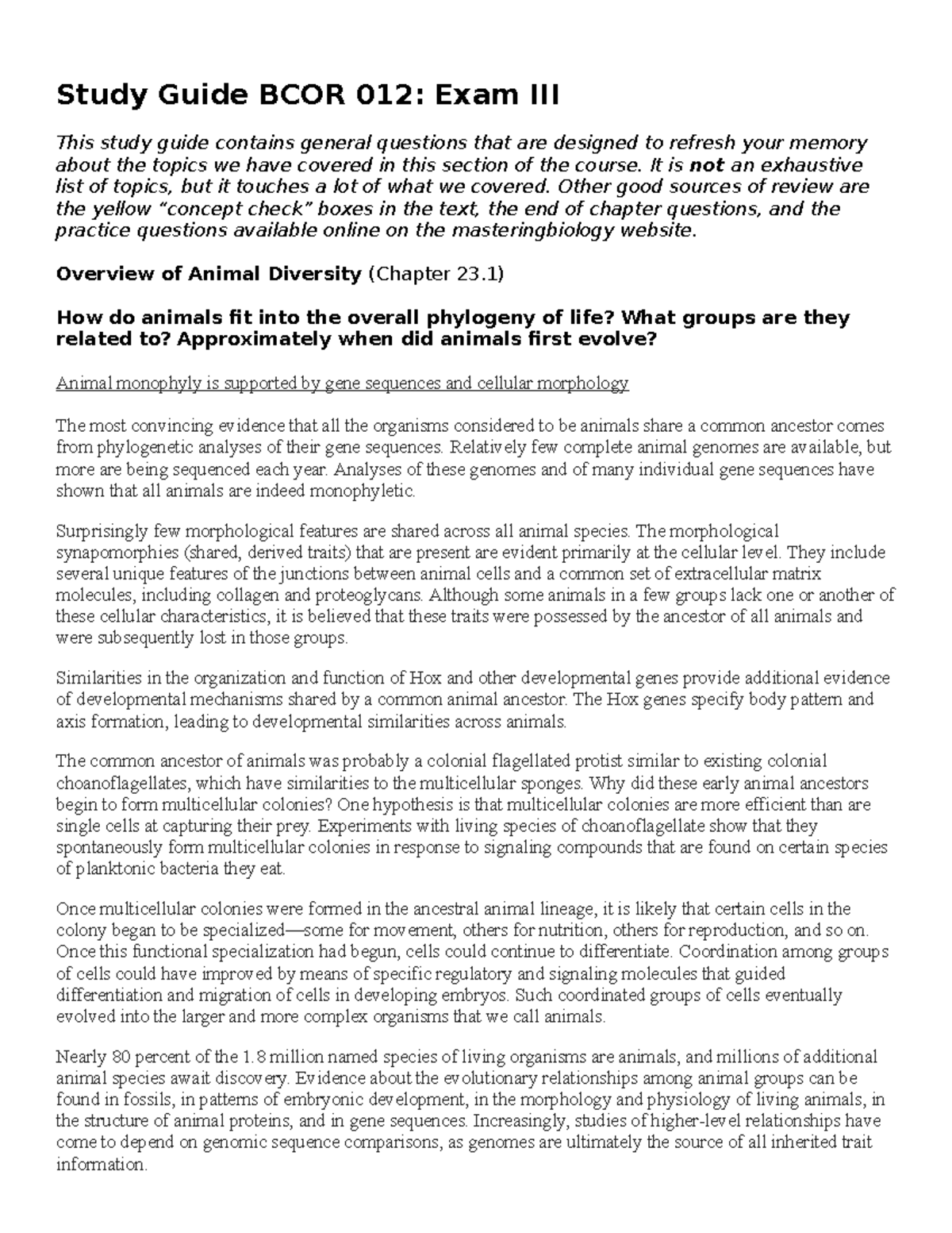 Study Guide BCOR 012 Exam III - It is not an exhaustive list of topics ...