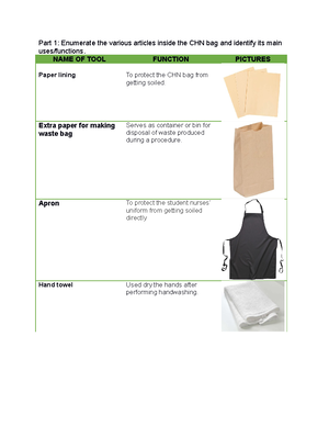 OB BAG Components - N/A - Part 1: Enumerate the various articles inside ...