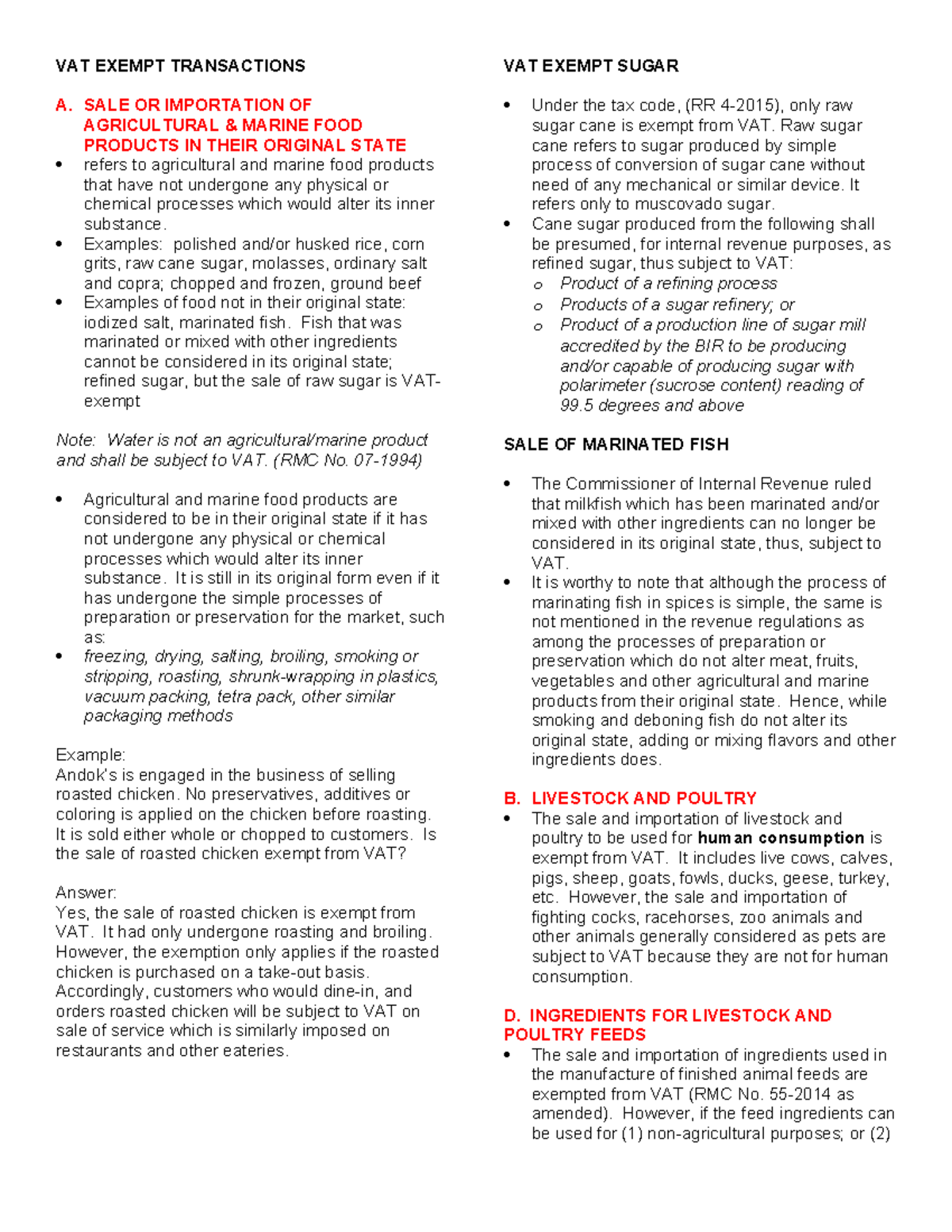 VAT Excempt Sources OF Capital - VAT EXEMPT TRANSACTIONS A. SALE OR ...