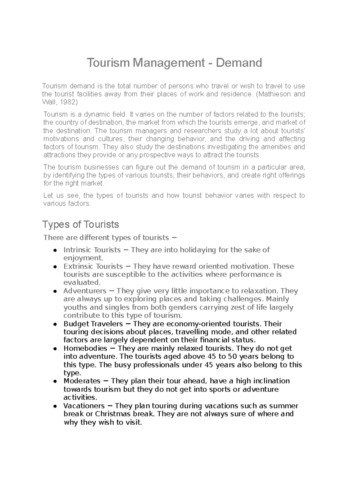 Concept of demand & supply in tourism - Tourism Management - Demand ...