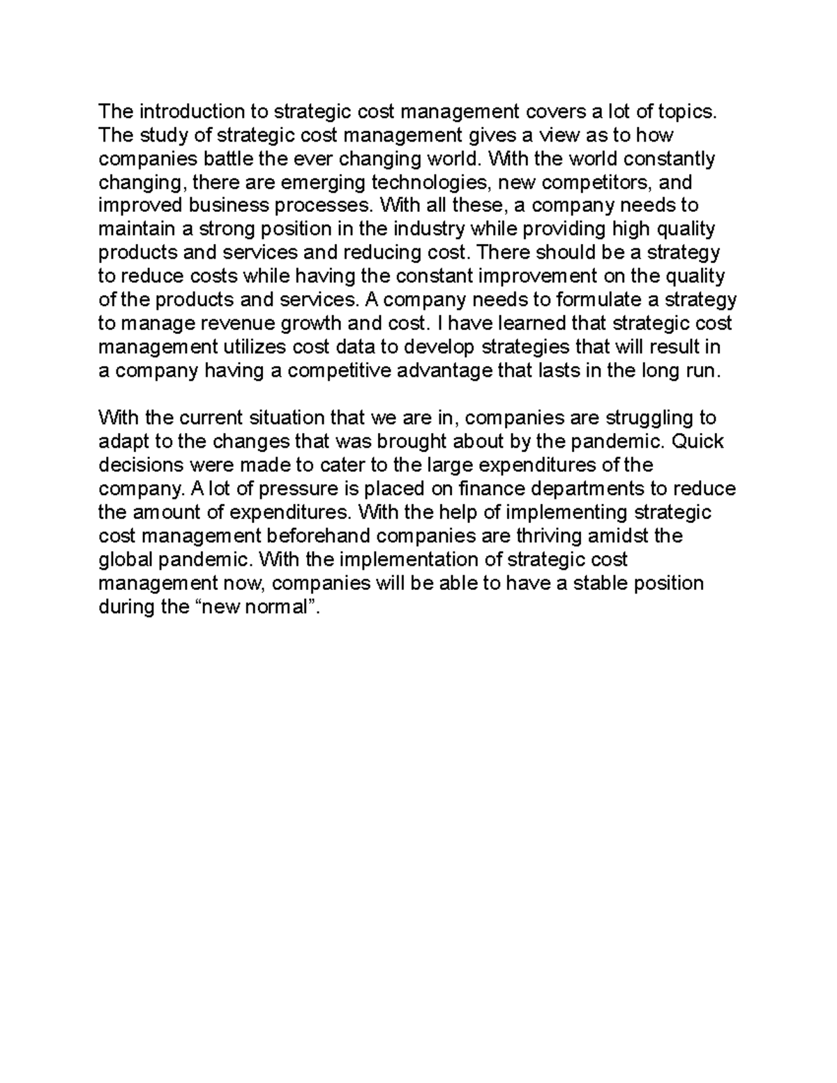 Insight CH01 F - The introduction to strategic cost management covers a ...