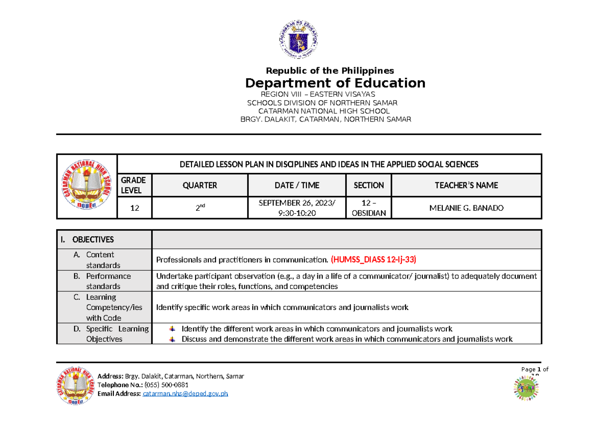 2nd Quarter LP COT Final - Page 1 of 18 Republic of the Philippines ...