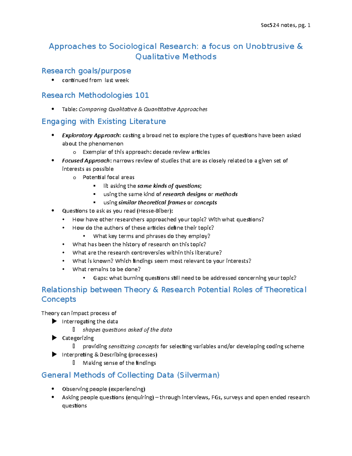 Wk2 notes Approaches to Sociological Research - Approaches to ...