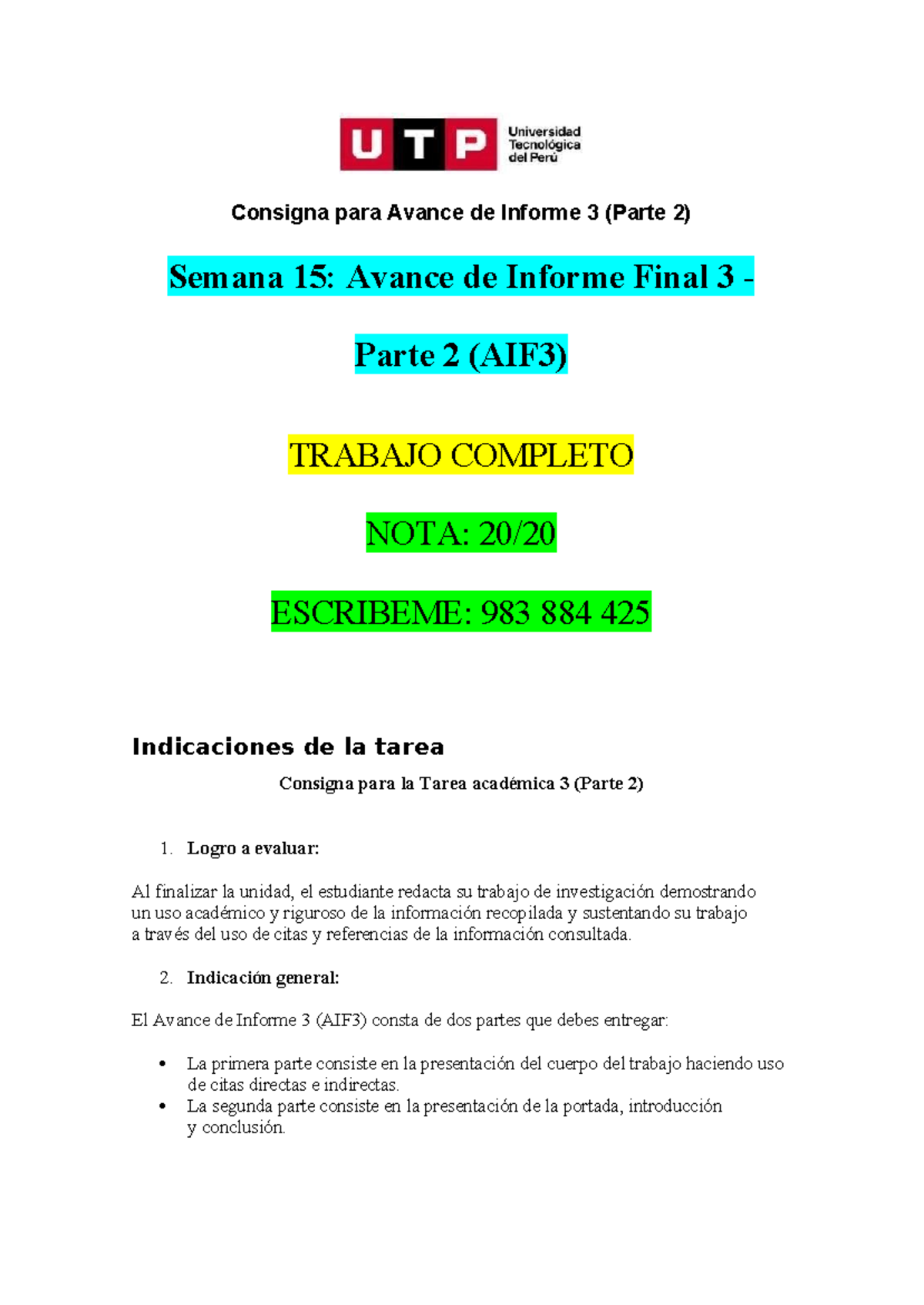 EA N02C AIF3P2C - Semana 15: Avance de Informe Final 3 - Parte 2 (AIF3 ...
